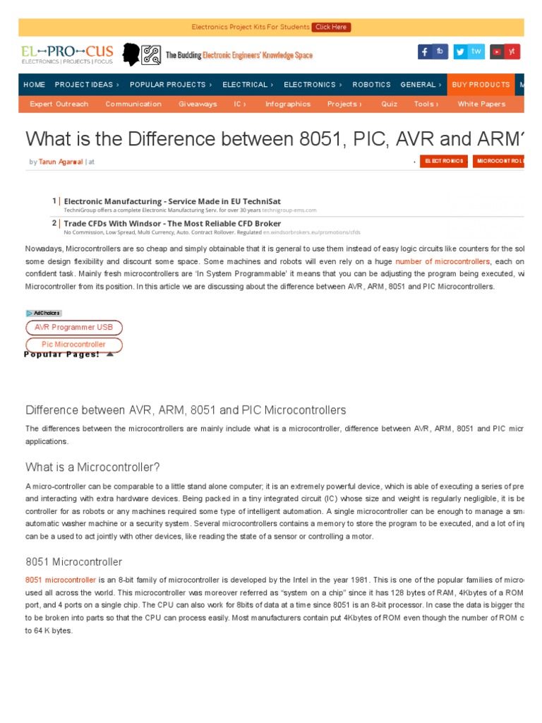 Difference Between AVR, ARM, 8051 and PIC Microcontrollers | Download Free PDF | Microcontroller ...