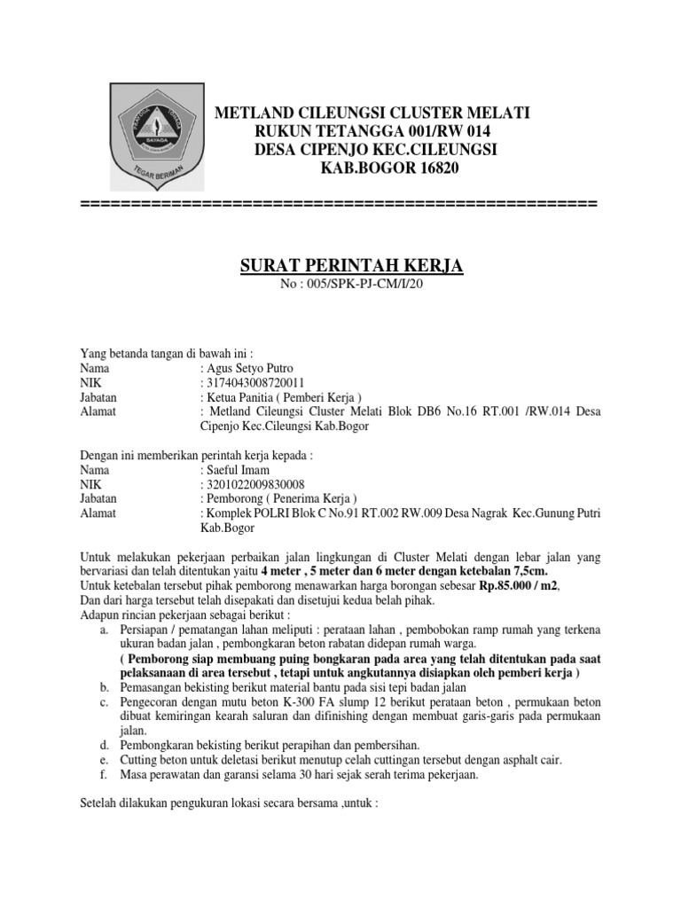 Contoh SURAT PERINTAH KERJA | PDF