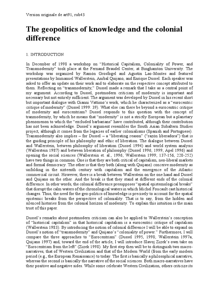 Mignolo - The Geopolitics of Knowledge and The Colonial Difference ...