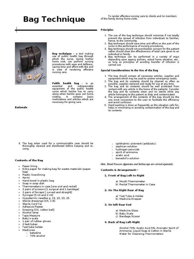 Bag Technique | PDF | Hand Washing | Nursing
