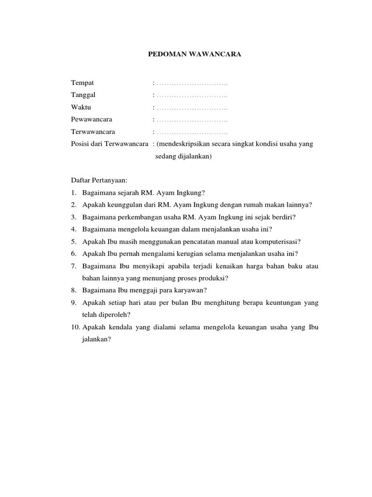 Contoh PEDOMAN WAWANCARA | PDF