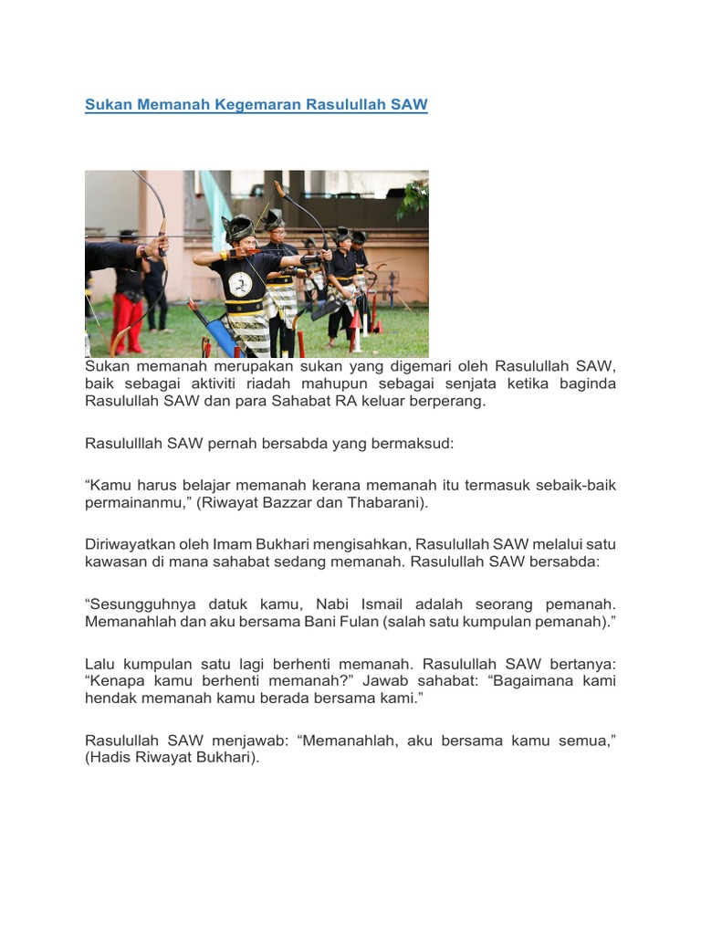 Memanah: Sukan Kegemaran Rasulullah | PDF | Agama & Spiritualitas