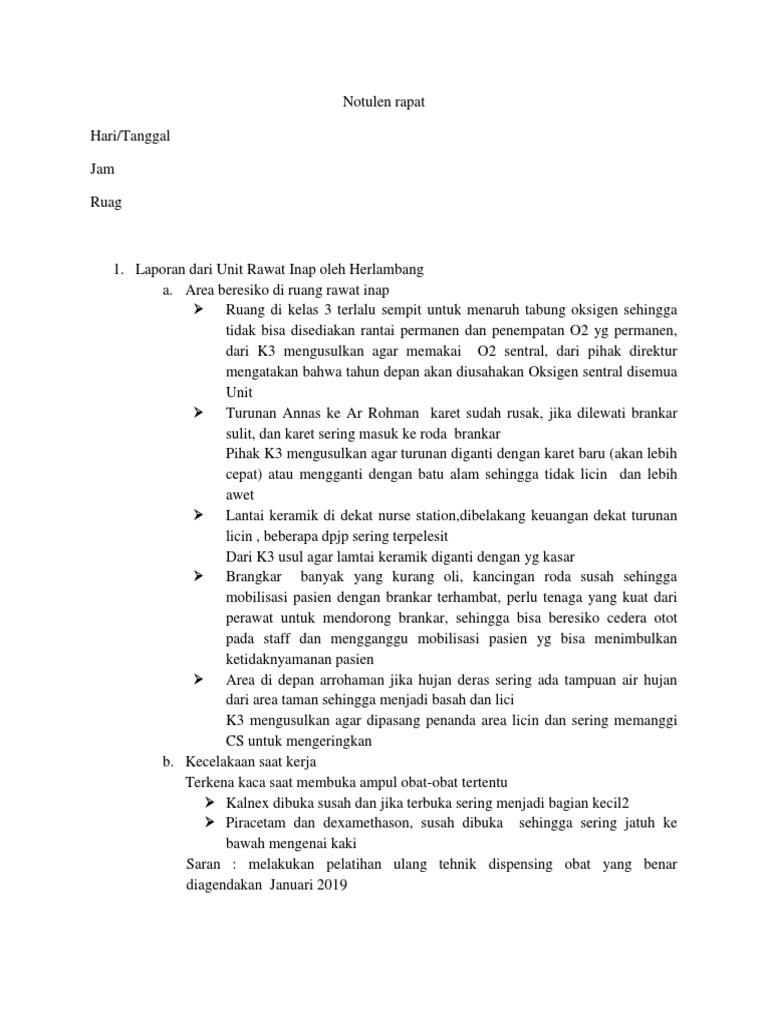 Contoh Notulen Rapat P2K3 | PDF | Griya & Taman | Sains & Matematika