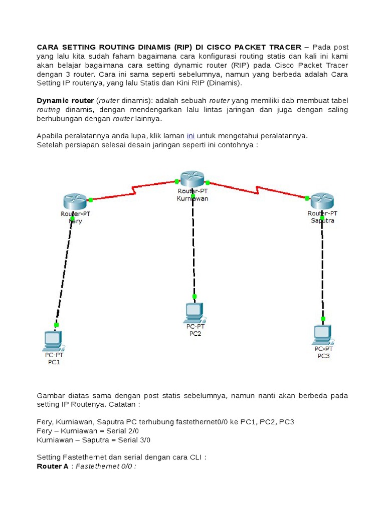 Konfigurasi Routing Dinamis RIP pada Tiga Router Cisco Packet Tracer | PDF