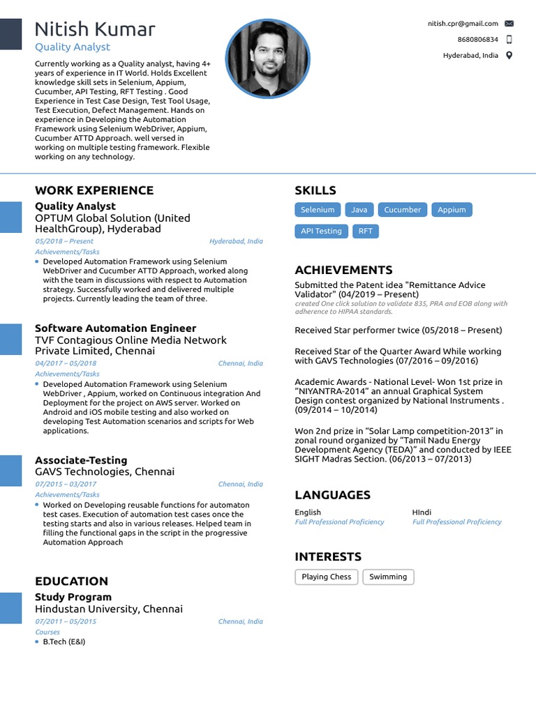 Nitish's CV | PDF | Selenium (Software) | Automation