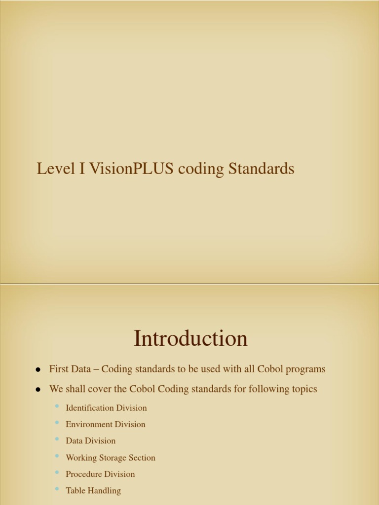 COBOL Level I VisionPLUS Coding Standards | PDF | C (Programming Language) | Subroutine