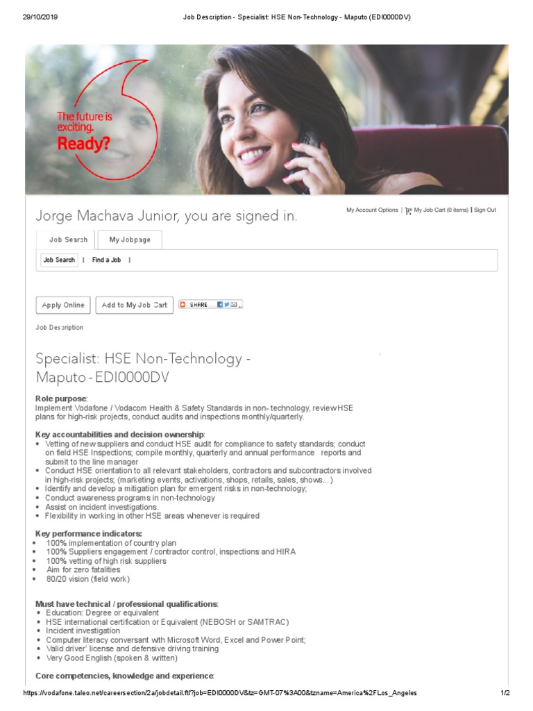 Job Description - Specialist - HSE Non-Technology - Maputo (EDI0000DV) PDF | PDF | Employment ...