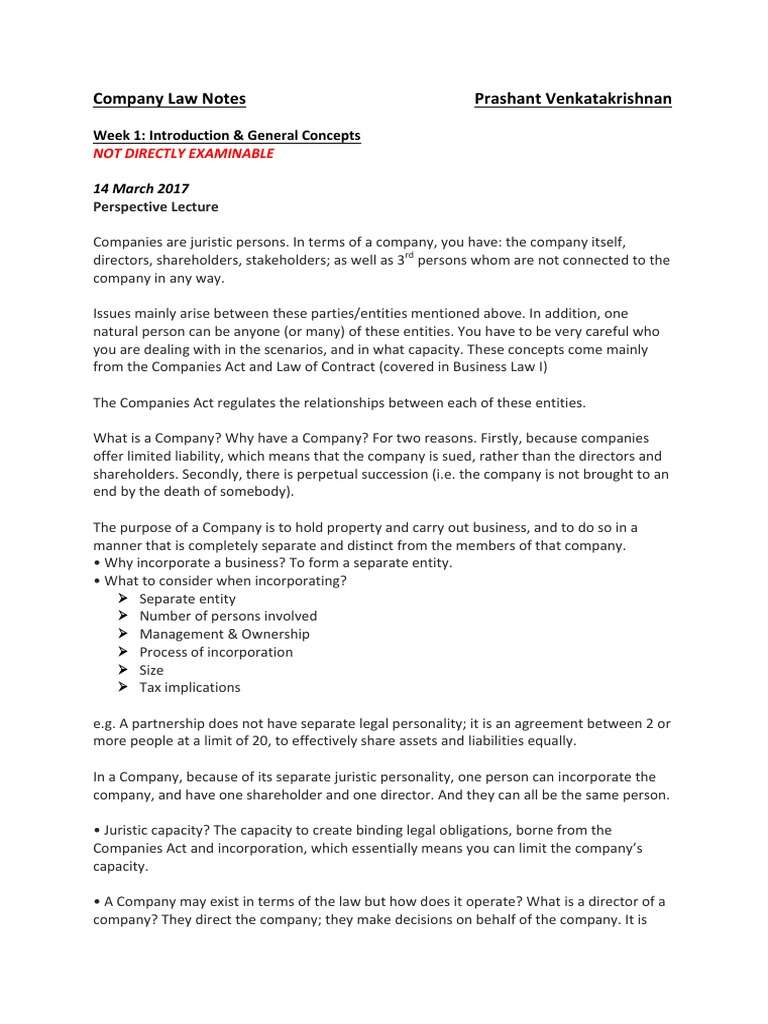 Company Law Notes - Final | PDF | Partnership | Trust Law