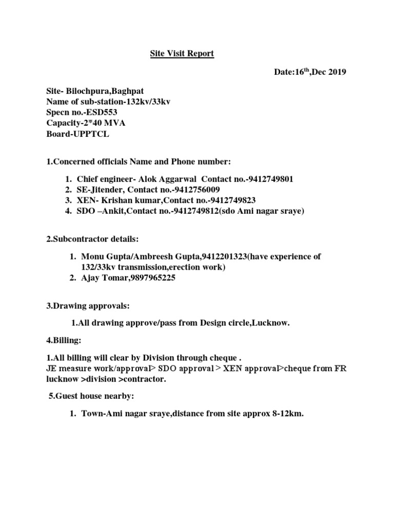 Site Visit Report - Copy 1 | PDF | Technology & Engineering