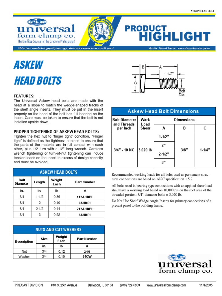 Askew Head Bolts | PDF | Nut (Hardware) | Screw