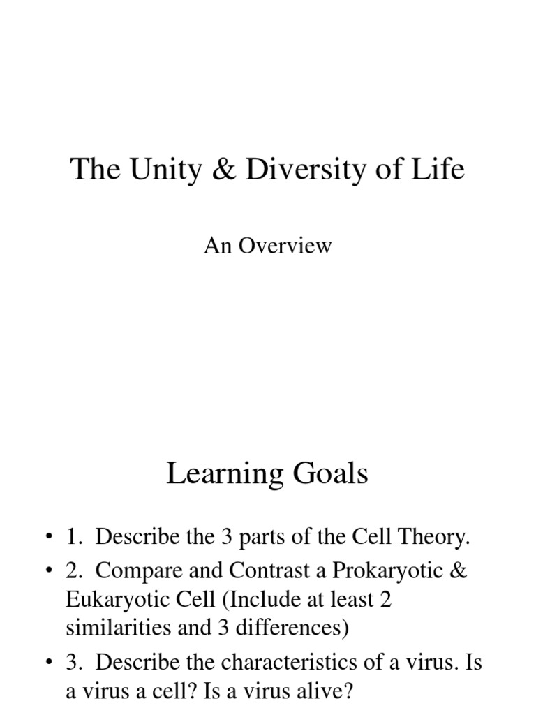 Unity and Diversity in Cell Biology | PDF | Prokaryote | Cell (Biology)