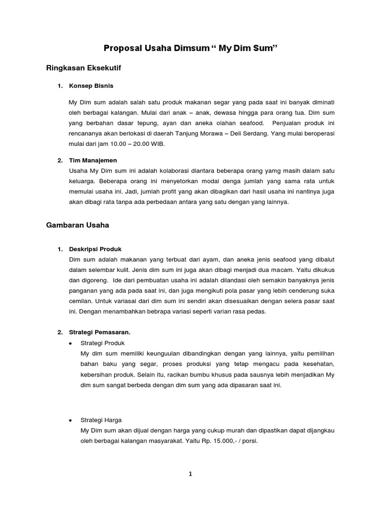 Proposal Usaha Dimsum | PDF