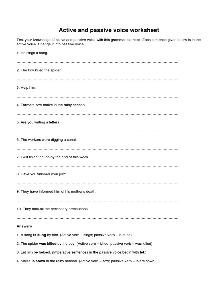 Active and Passive Voice Worksheet PDF | PDF | Grammatical Conjugation ...