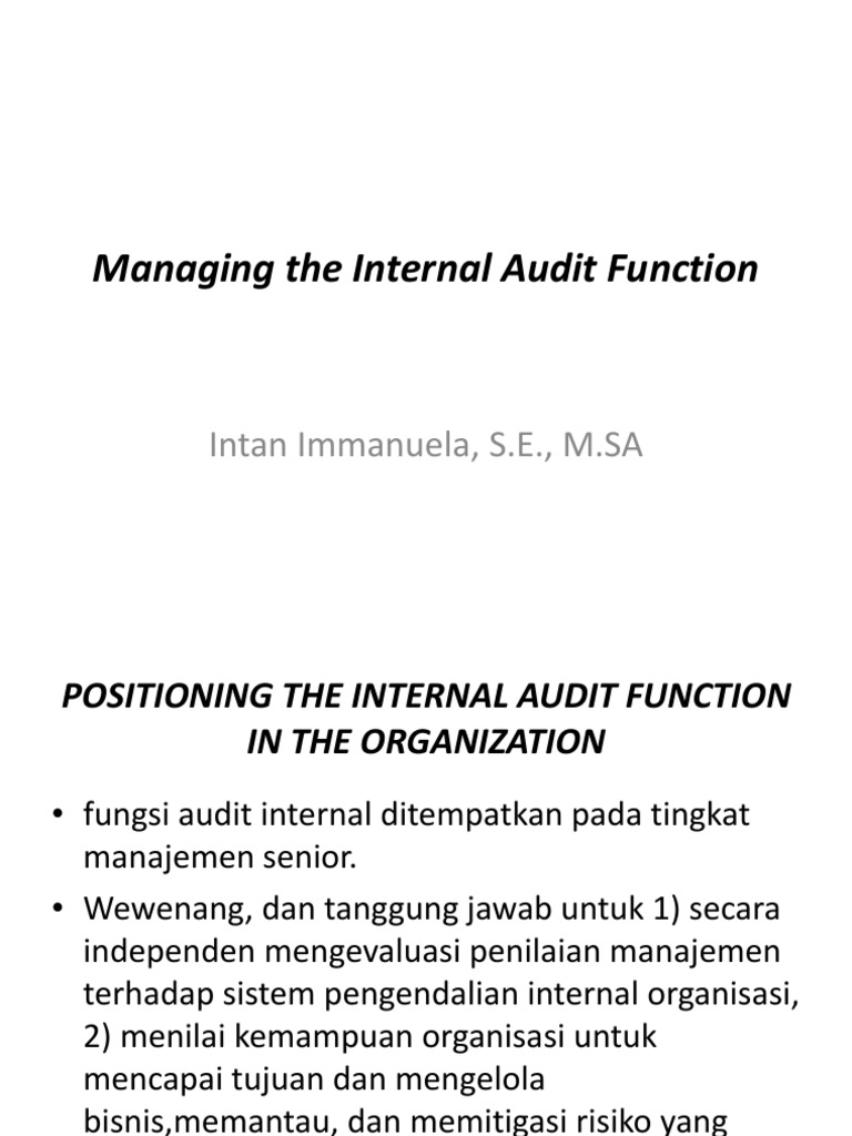 Managing The Internal Audit Function | PDF | Bisnis