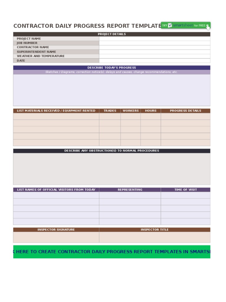 IC Contractor Daily Progress Report Template Updated 8866 | PDF