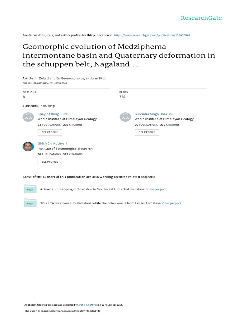 Geomorphic Evolution of Medziphema Intermontane Basin and Quaternary ...