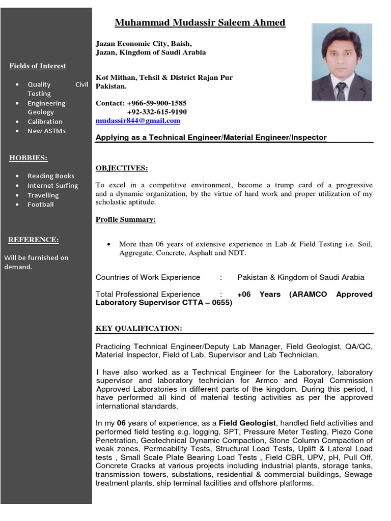 Muhammad Mudassir S CV | PDF | Concrete | Asphalt