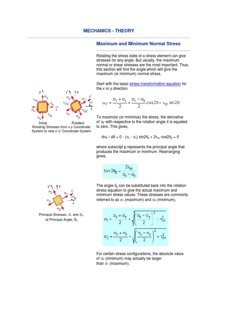 Maximum and Minimum Normal Stress | PDF | Stress (Mechanics) | Maxima ...