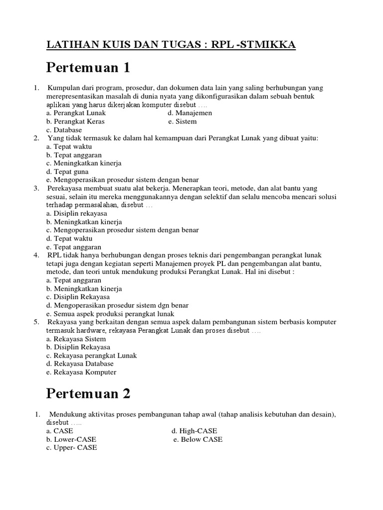 Latihan Kuis Dan Tugas RPL 2020-1 | PDF