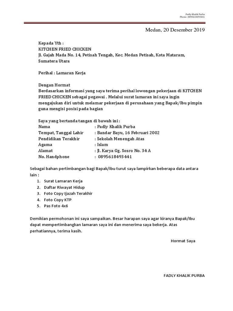 Contoh Lamaran Kerja | PDF