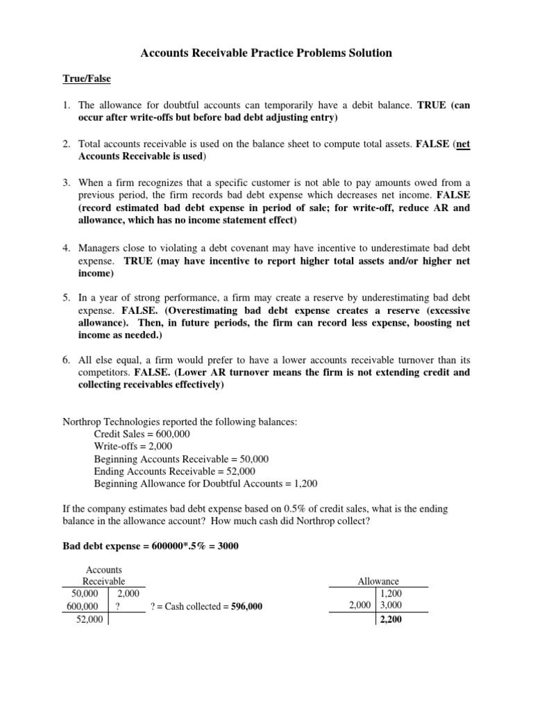 AR Practice Problems Solution PDF | PDF | Bad Debt | Debits And Credits