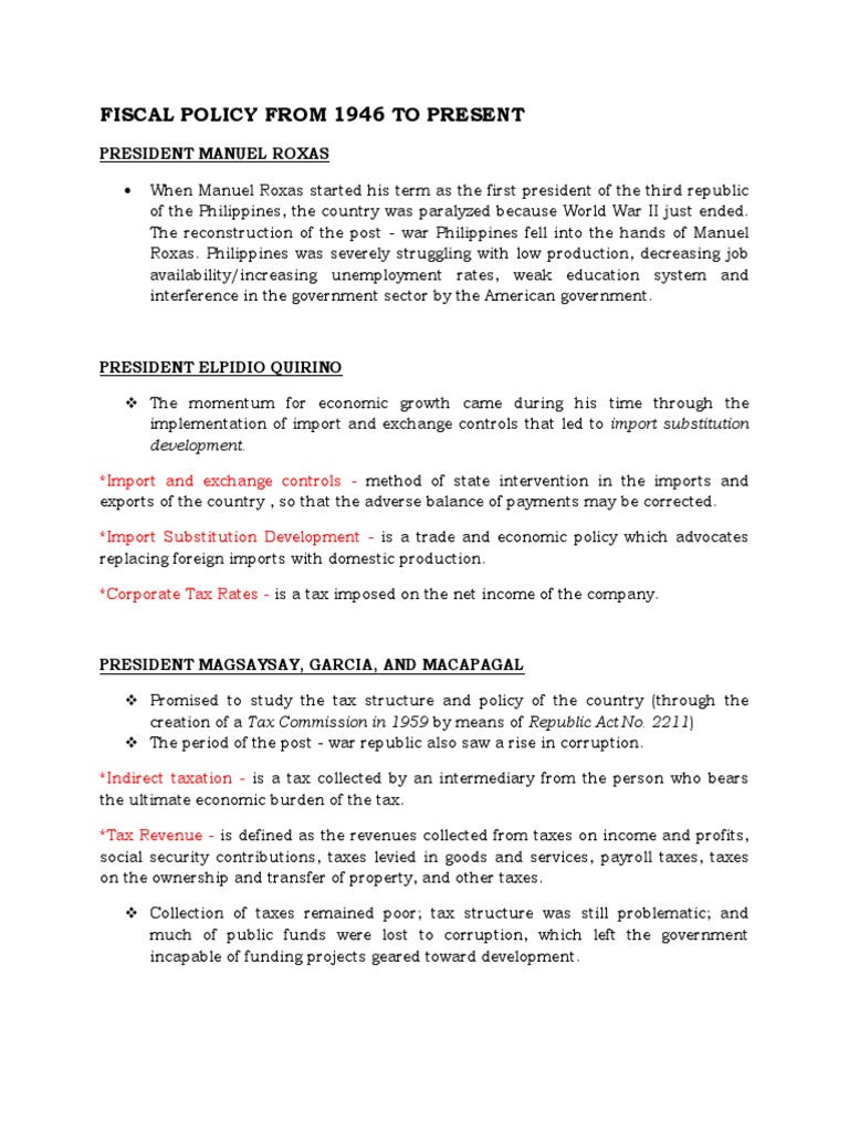 Fiscal Policy From 1946 To Present | PDF | Public Finance | Taxes