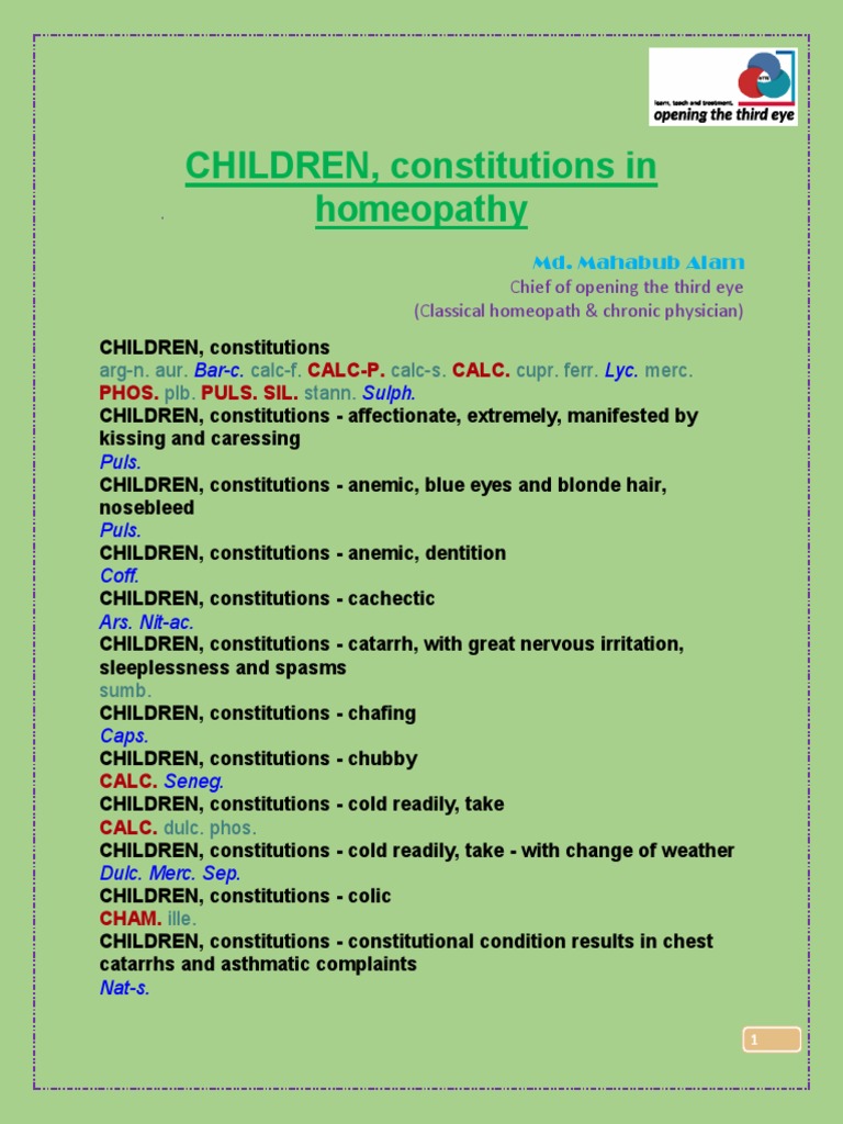Children Constitution in Homeopathy | PDF | Diseases And Disorders ...