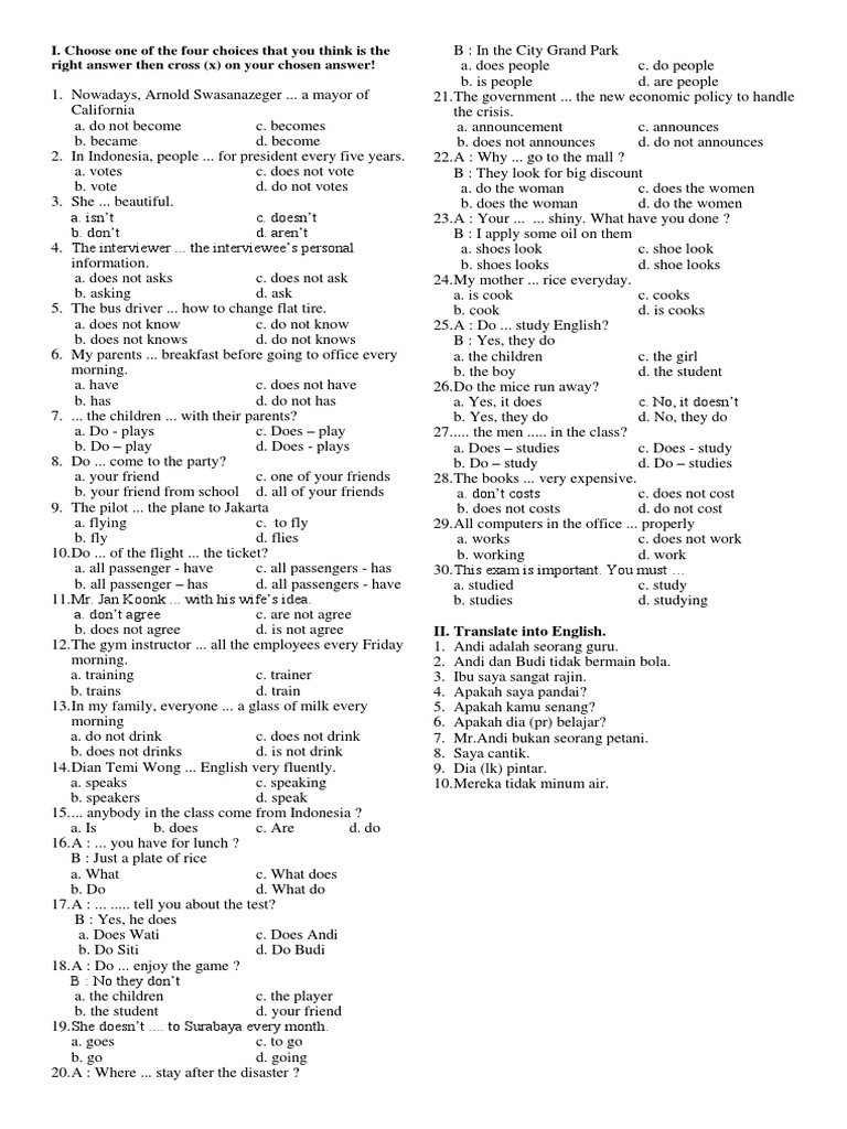 English Grammar Quiz and Translation | PDF