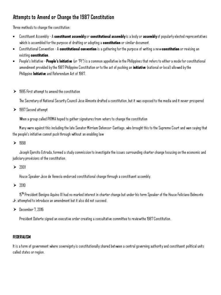Attempts To Amend or Change The 1987 Constitution | PDF