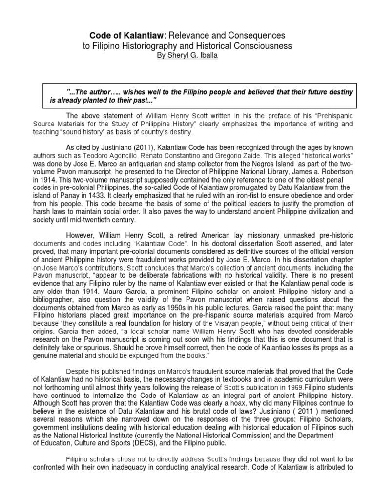 Code of Kalantiaw Sheryl Iballa | PDF | Philippines