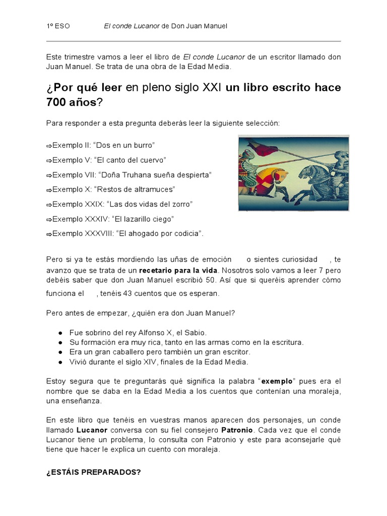 Análisis de "El conde Lucanor" en 1º ESO | PDF | Libros para ...