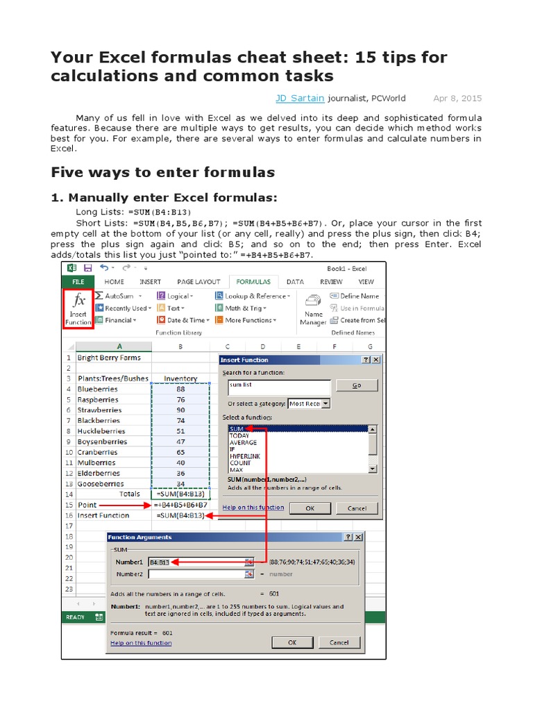 Your Excel Formulas Cheat Sheet - 15 Tips For Calculations and Common ...