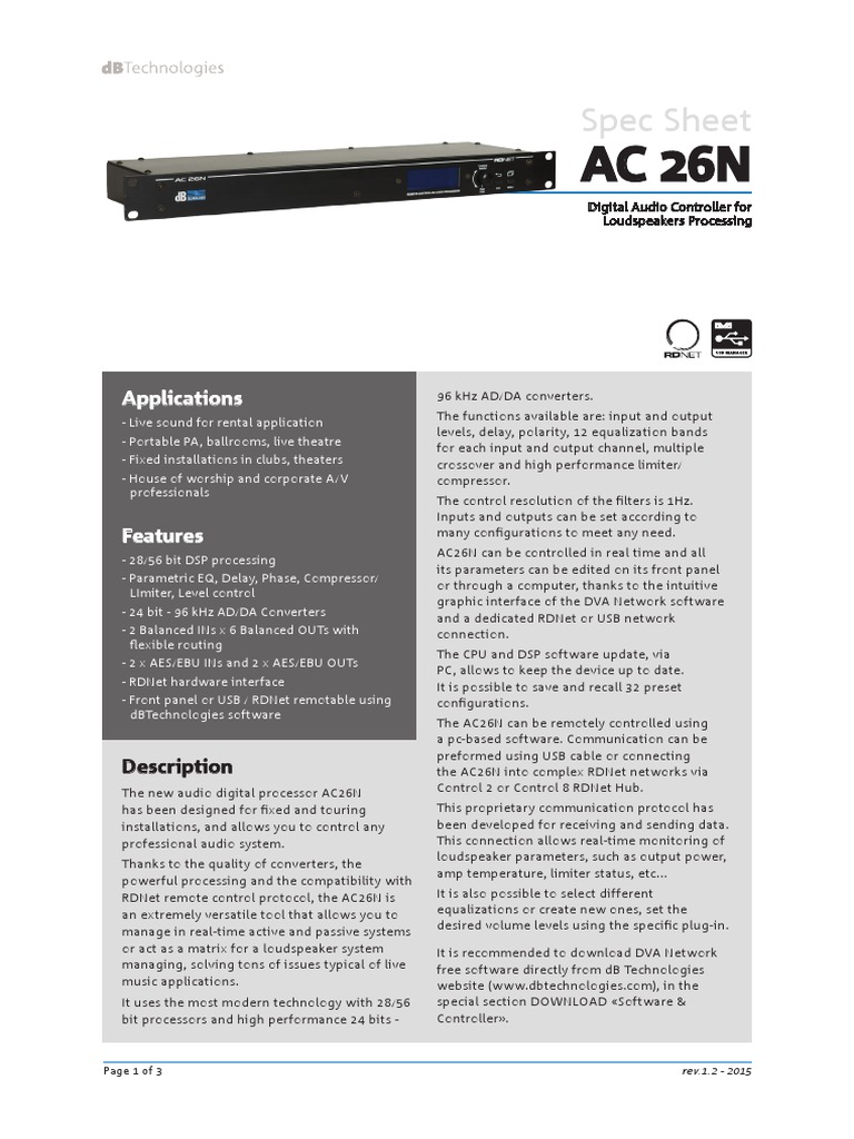AC 26N Datasheet Rev1.2 | PDF | Equalization (Audio) | Digital Signal Processing