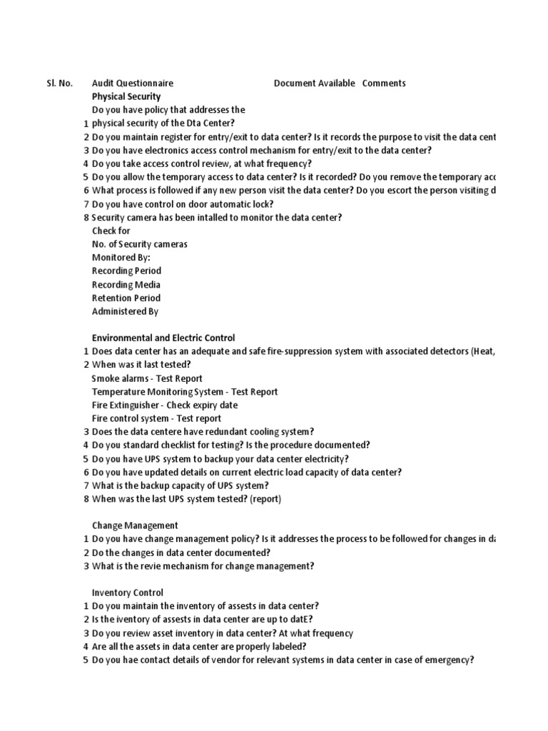 Data Center Checklist | PDF | Physical Security | Data Center
