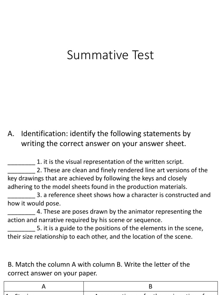 Summative Test Animation 11 | PDF | Animation | Drawing