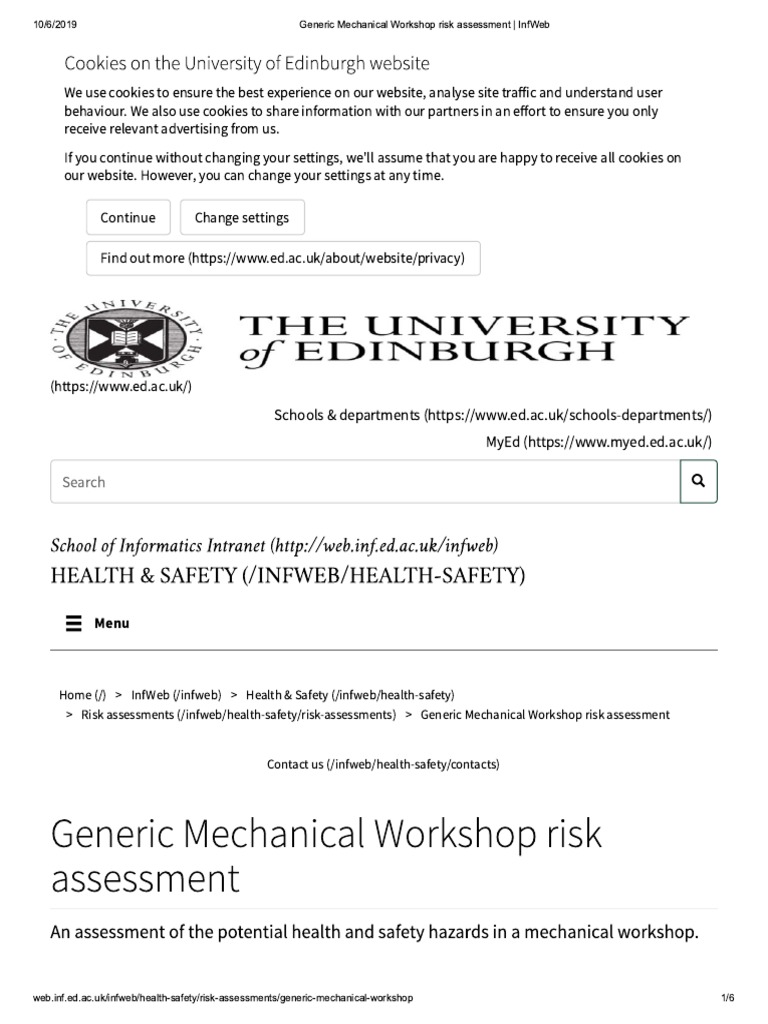 Generic Mechanical Workshop Risk Assessment | PDF | Risk | Systems ...