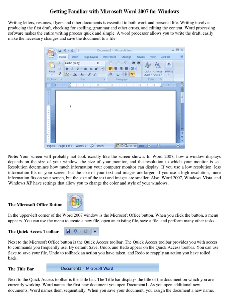 Getting Familiar With Microsoft Word 2007 For Windows | PDF | Microsoft ...