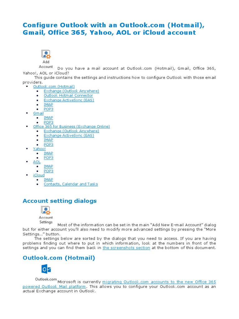 Configure Outlook With An Outlook - Com (Hotmail), Gmail, Office 365 ...