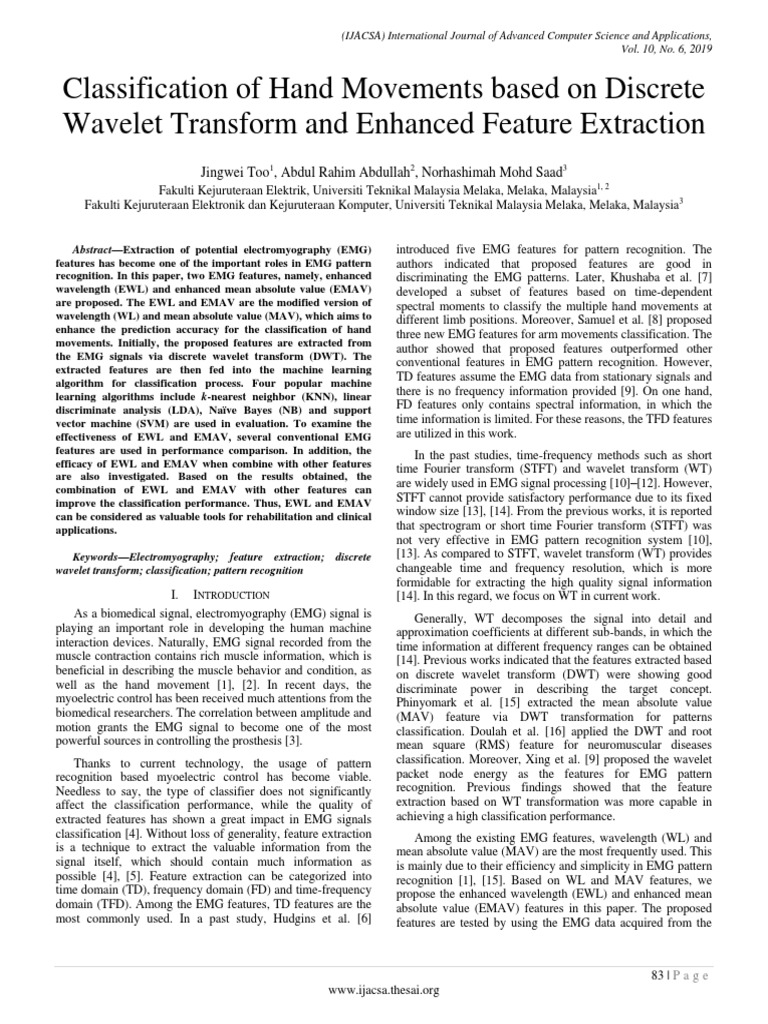 Paper 12-Classification of Hand Movements | PDF | Wavelet | Machine Learning
