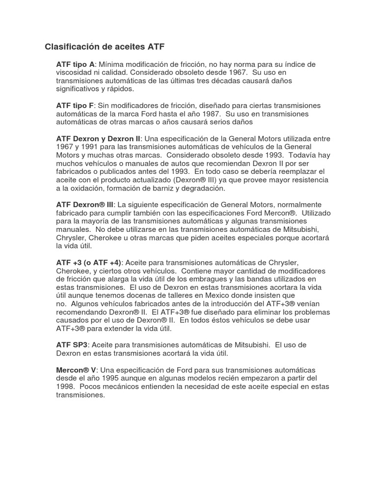 Clasificación de Aceites ATF | PDF