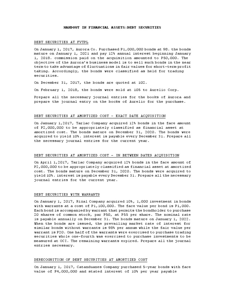 Handout in Financial Assets 2 | PDF | Bonds (Finance) | Warrant (Finance)