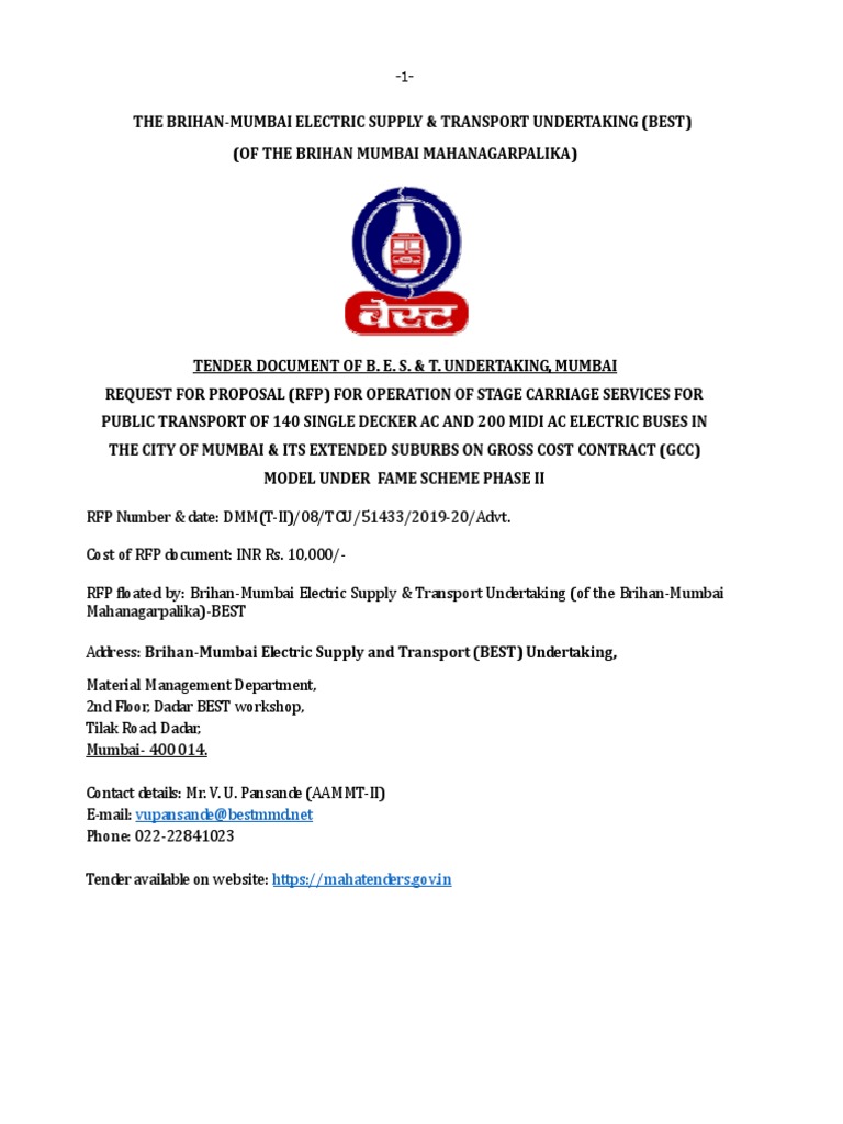 BEST Tenderdocument51433 | PDF | Request For Proposal | Bus