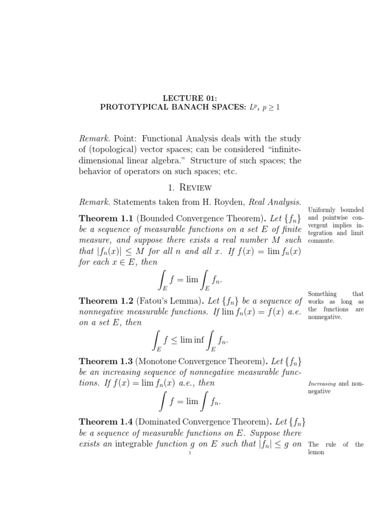 Math 138 Functional Analysis Notes PDF | PDF | Banach Space | Measure ...