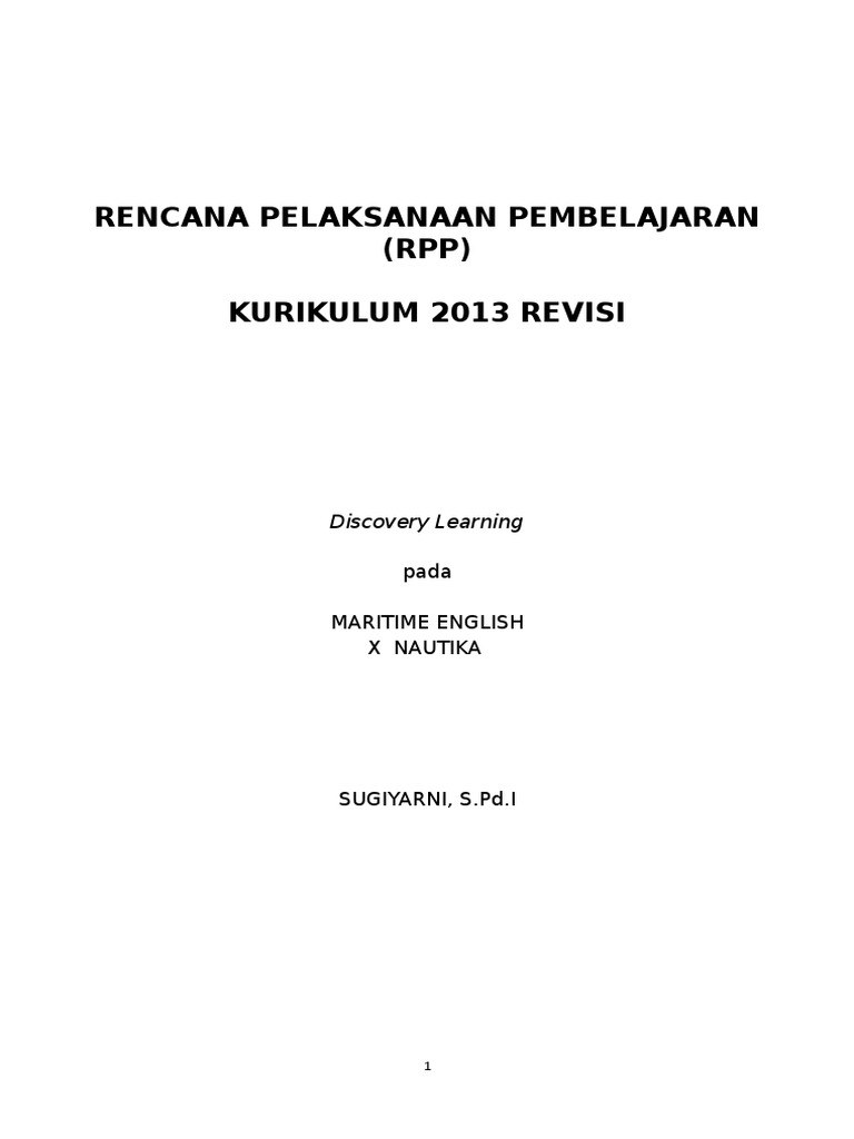 RPP KD1 The Main Part of Passenger Vessel | PDF | Kajian Bahasa Asing