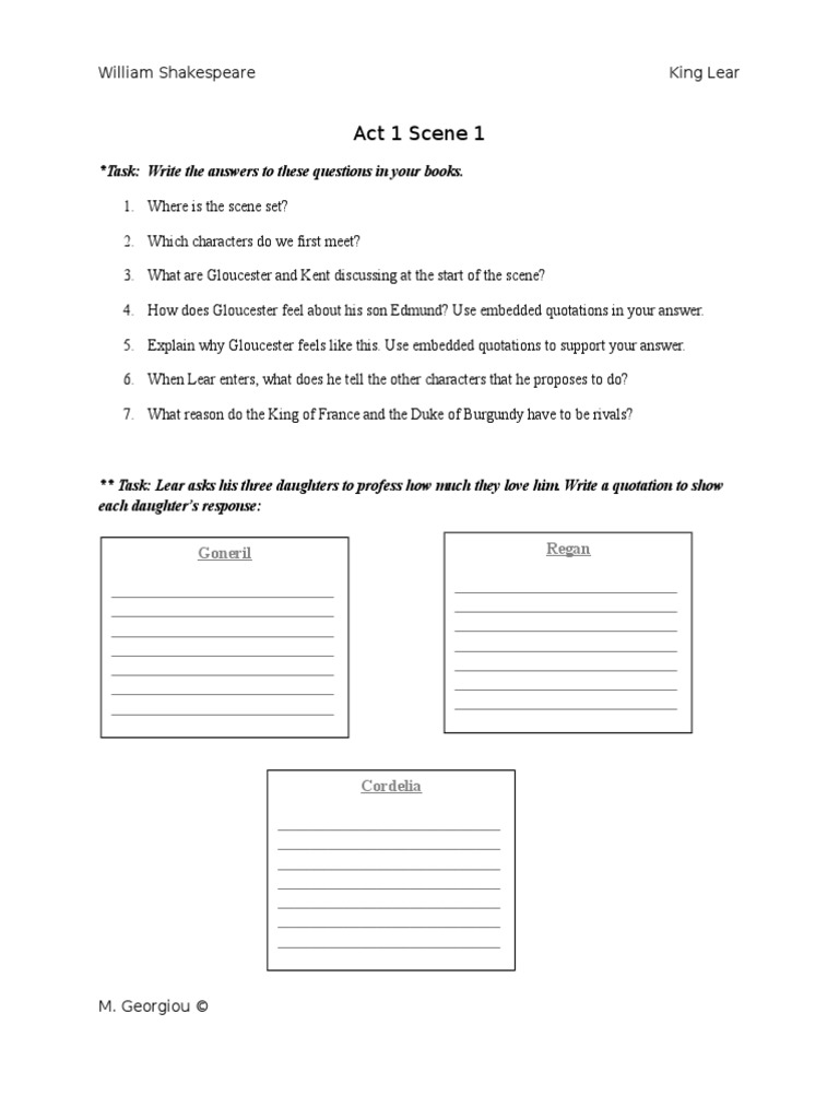 Act 1 Activity Pack | PDF | King Lear | Shakespearean Tragedies