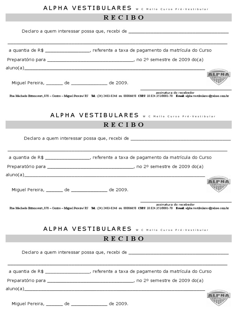 Recibo Matrícula ALPHA - Preparatório | PDF | Carreira e Crescimento | Negócios