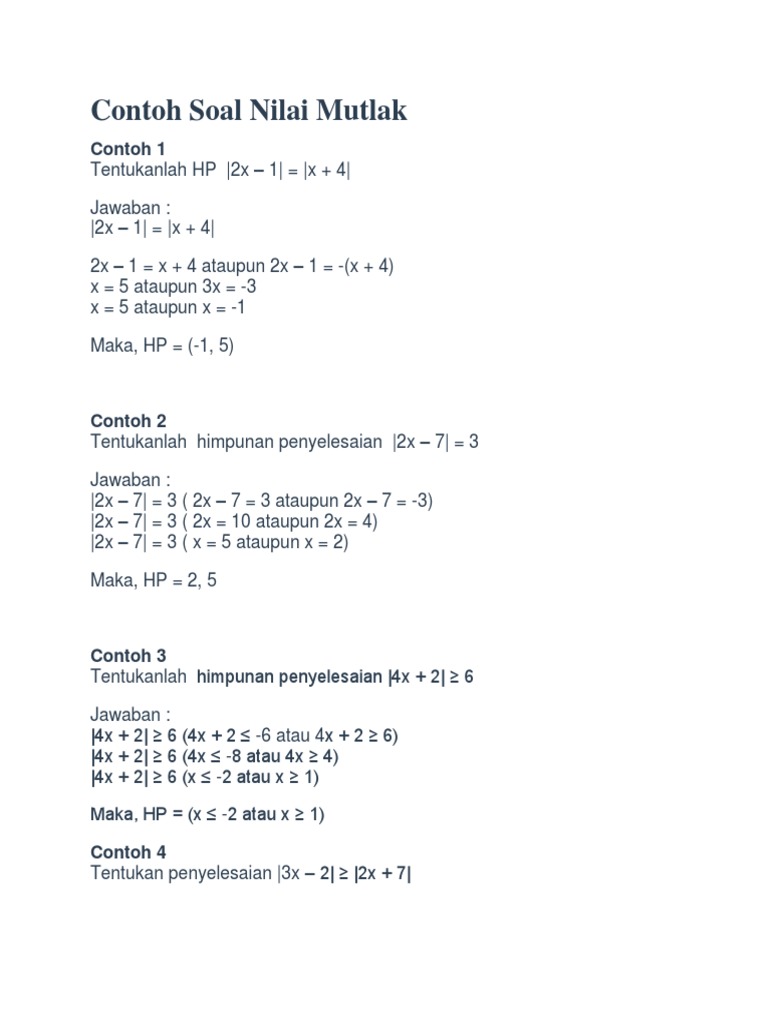 Contoh Soal Nilai Mutlak | PDF