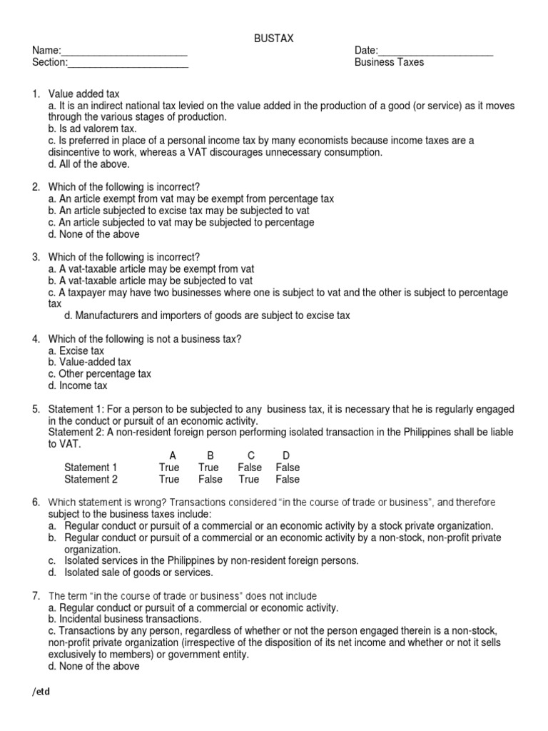 HANDOUT-business Taxes | PDF | Value Added Tax | Withholding Tax