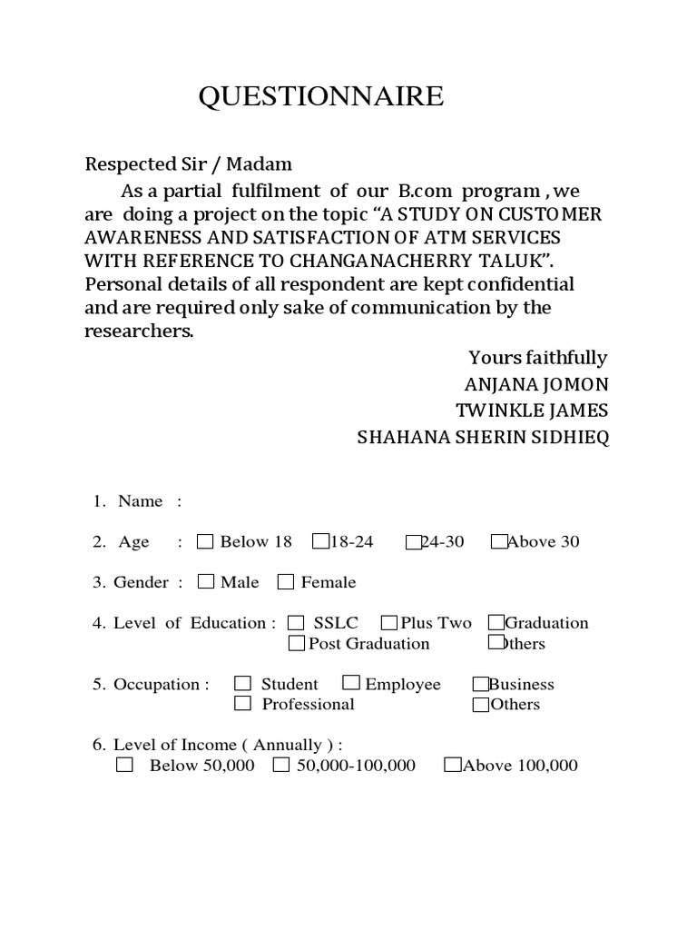 Atm Questionnaire | PDF | Automated Teller Machine | Credit Card