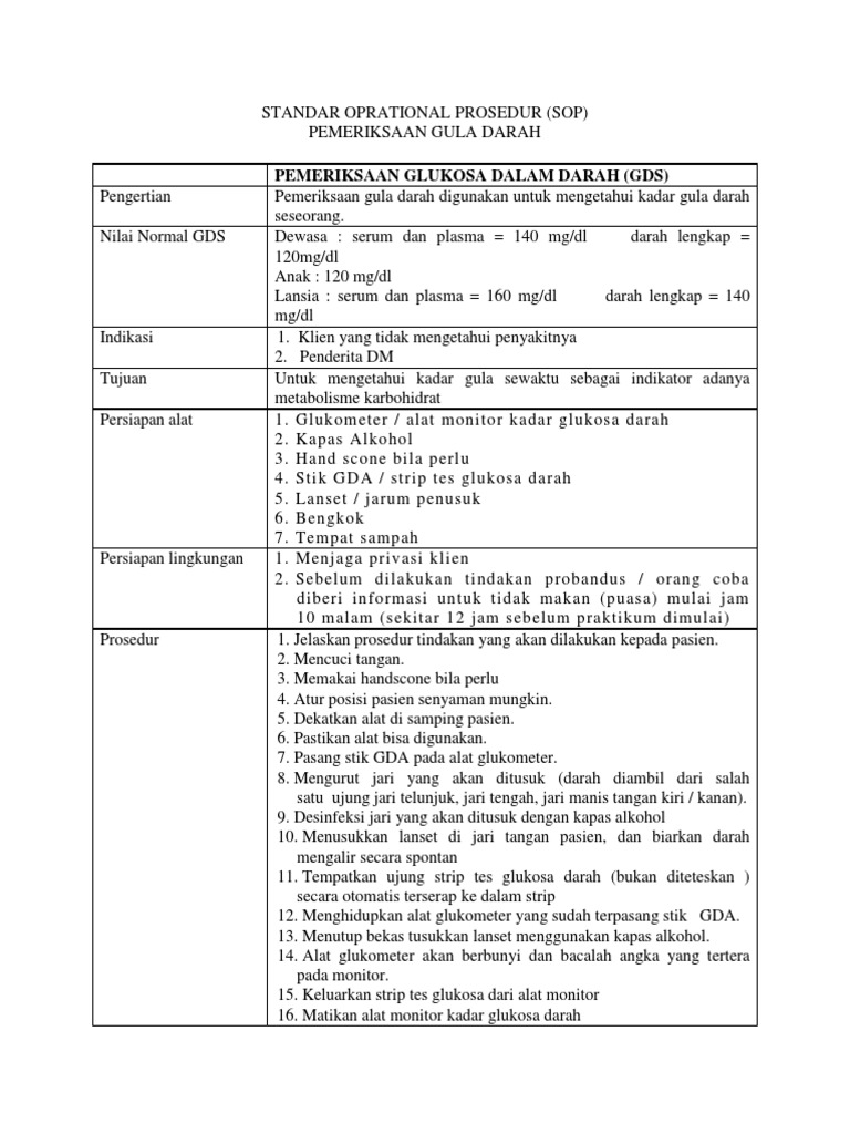 SOP Pemeriksaan Gula Darah | PDF | Kesehatan Holistik